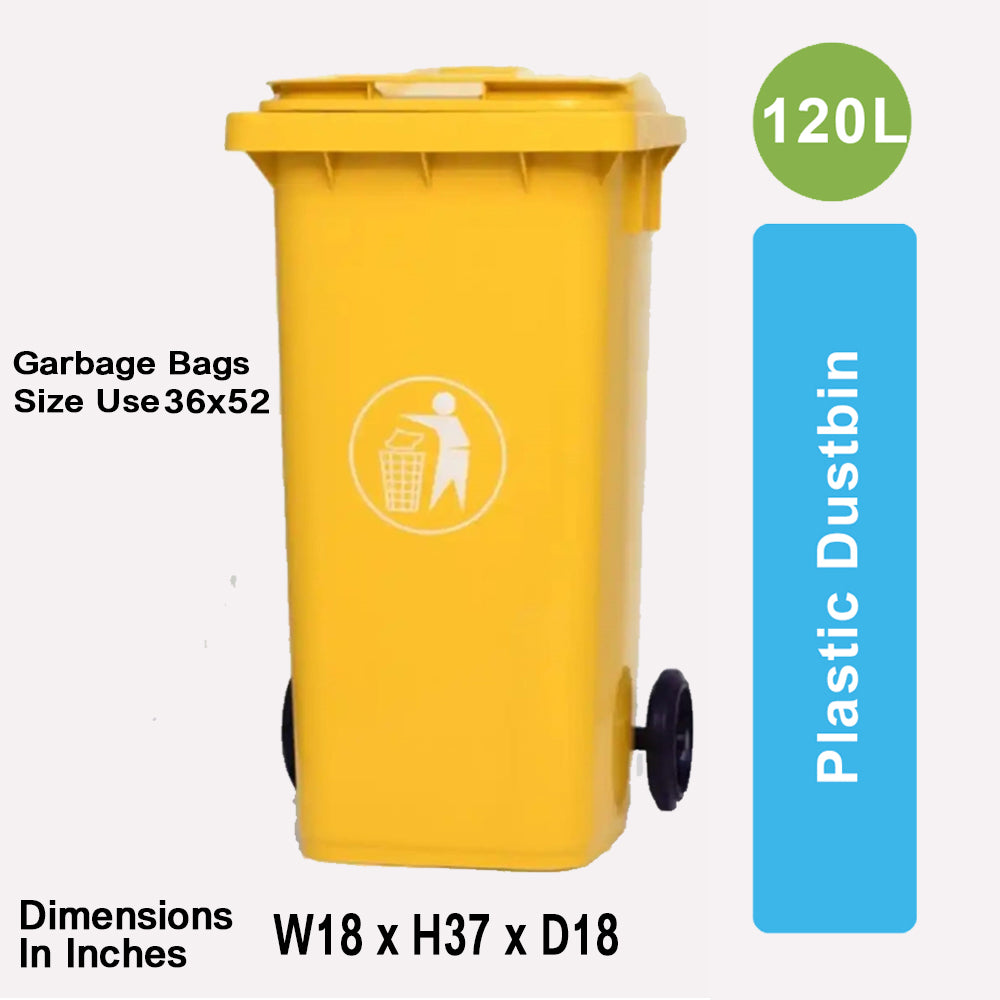 Plastic Dustbin with Wheel-120L (Yellow)